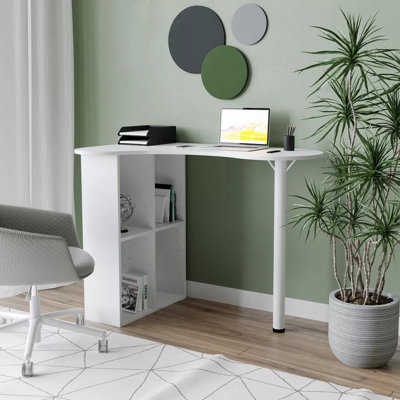 URBNLIVING 100cm Length White Wooden Computer Corner Desk Bookcase ...