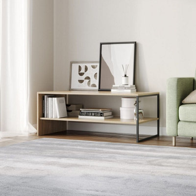 URBNLIVING 100cm Width Wooden Coffee Table Steel Frame Open Storage ...