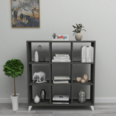 URBNLIVING 101cm Height Anthracite 9 Cube Square Bookcase With Legs ...