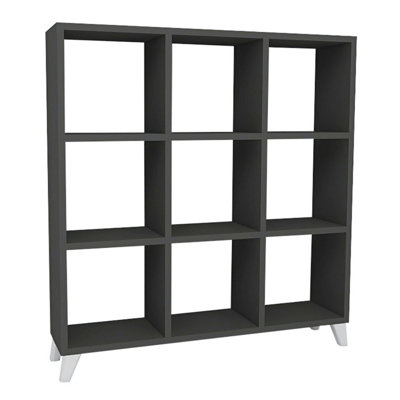 URBNLIVING 101cm Height Anthracite 9 Cube Square Bookcase With Legs ...