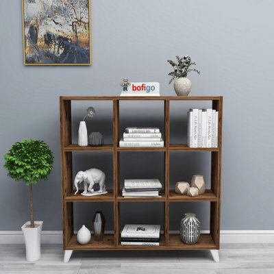 URBNLIVING 101cm Height Burnt Oak 9 Cube Square Bookcase With Legs Cabinet Storage Shelving ...