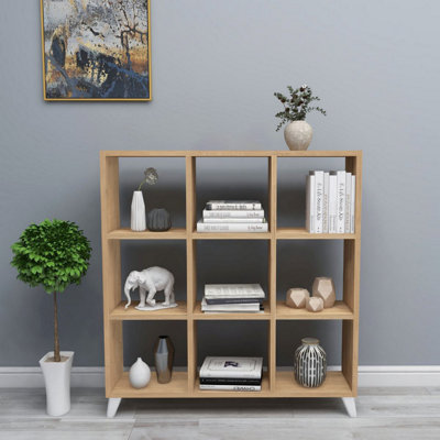 URBNLIVING 101cm Height Pine 9 Cube Square Bookcase With Legs Cabinet Storage Shelving Display ...