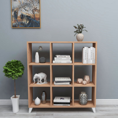 URBNLIVING 101cm Height Sapphire Oak 9 Cube Square Bookcase With Legs ...
