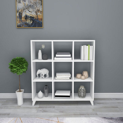 URBNLIVING 101cm Height White 9 Cube Square Bookcase With Legs Cabinet ...