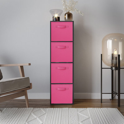 URBNLIVING 106cm Height 4 Tiers Black Wooden Shelves Cubes Storage ...