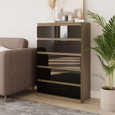 URBNLIVING 109cm Tall 5 Drawer High Gloss Bedside Chest of Drawers with ...