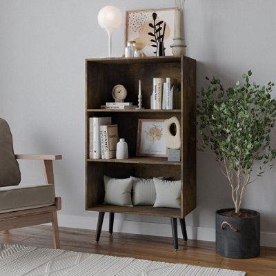 URBNLIVING 110cm Height 3 Tier Rustic Brown Bookcase Storage Cabinet ...