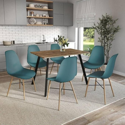 URBNLIVING 110cm Round Dining Table & 6 Tulip Chairs Set - Rustic Oak ...