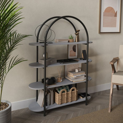 URBNLIVING 118cm Height 4 Tier Grey Wooden Shelving Arched Unit Storage ...
