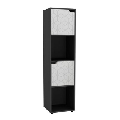 URBNLIVING 119cm Height 4 Cubes Black Wooden Bookcase Display Shelf ...