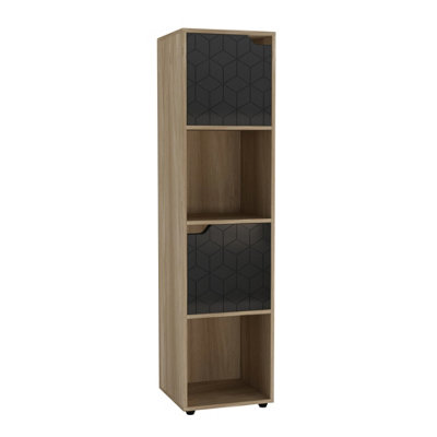 URBNLIVING 119cm Height 4 Cubes Oak Wooden Bookcase Display Shelf ...