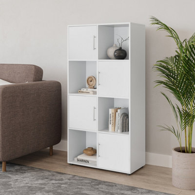 URBNLIVING 119cm Height 8 Cube Bookcase White Wood Door Metal Handle ...