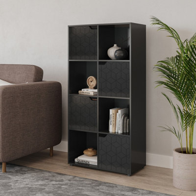URBNLIVING 119cm Height 8 Cubes Black Wooden Bookcase Display Shelf ...