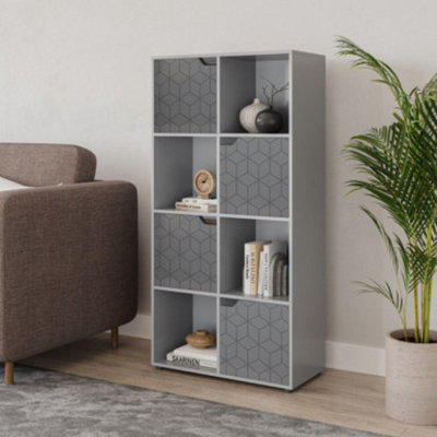 URBNLIVING 119cm Height 8 Cubes Grey Wooden Bookcase Display Shelf ...