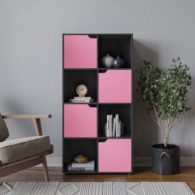 URBNLIVING 119cm Height Black 8 Cube Bookcase Shelving Display Shelf ...