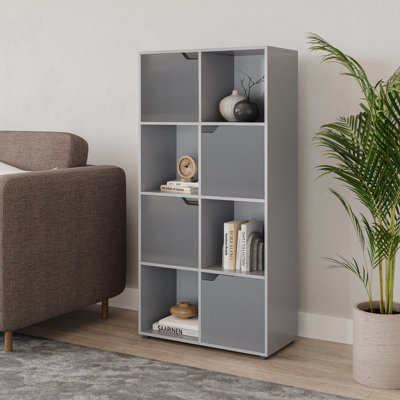 URBNLIVING 119cm Height Grey 8 Cube Bookcase Shelving Display Shelf ...