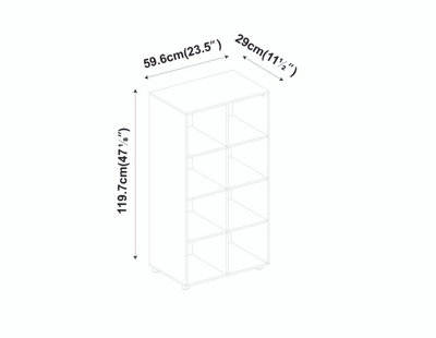 URBNLIVING 119cm Height White Wooden 8 Cube Bookcase with 4 Grey Line ...