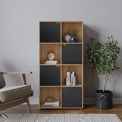 URBNLIVING 119cm Height Wooden Cube Bookcase with 4 Black Line Door ...