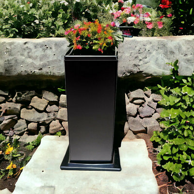 URBNLIVING 12.5cm Width Matt Black Square Flower Plant Pot Indoor ...