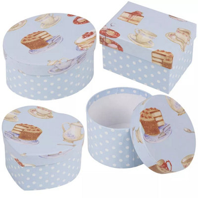 URBNLIVING 12 Pcs Blue Tea Print Gift Box Storage Four Shapes Set With Lid