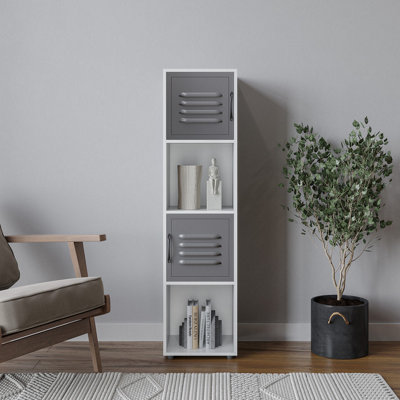 URBNLIVING 120cm Height 4 Cube Bookcase Grey Metal Door Display Storage ...