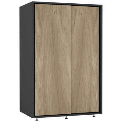 URBNLIVING 120cm Height Black Carcass with 2 Oak Sliding Doors Wardrobe ...