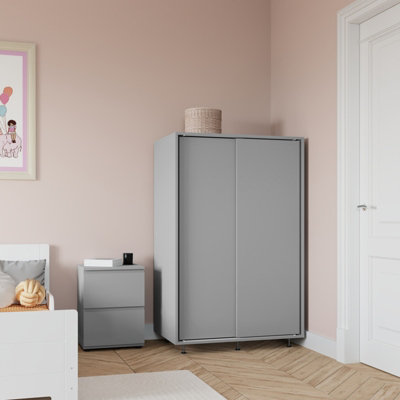URBNLIVING 120cm Height Grey Carcass with 2 Grey Sliding Doors Wardrobe ...