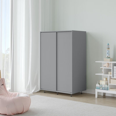 URBNLIVING 120cm Height Grey Carcass with 2 Grey Sliding Doors Wardrobe ...