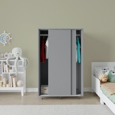 URBNLIVING 120cm Height Grey Carcass with 2 Grey Sliding Doors Wardrobe ...