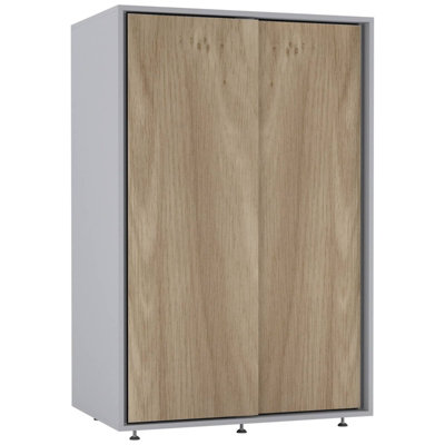 URBNLIVING 120cm Height Grey Carcass with 2 Oak Sliding Doors Wardrobe ...