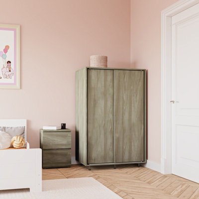 URBNLIVING 120cm Height Oak Carcass with 2 Oak Sliding Doors Wardrobe ...