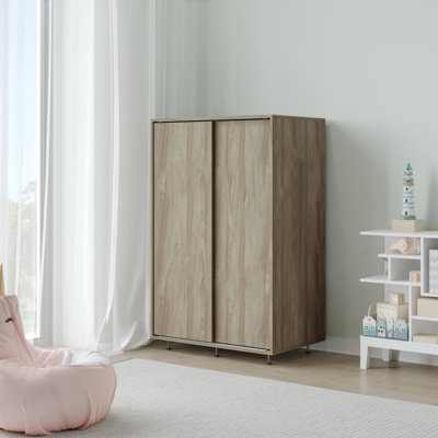 URBNLIVING 120cm Height Oak Carcass with 2 Oak Sliding Doors Wardrobe ...