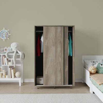 URBNLIVING 120cm Height Oak Carcass with 2 Oak Sliding Doors Wardrobe ...