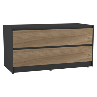 URBNLIVING 120cm Wide Black Carcass with 4 Oak Drawer Bedside End ...