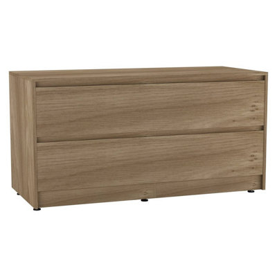 URBNLIVING 120cm Wide Oak Carcass with 4 Oak Drawer Bedside End Cabinet ...