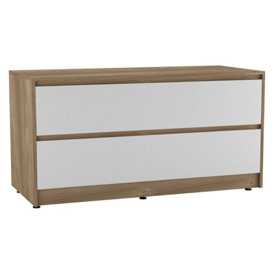 URBNLIVING 120cm Wide Oak Carcass with 4 White Drawer Bedside End ...