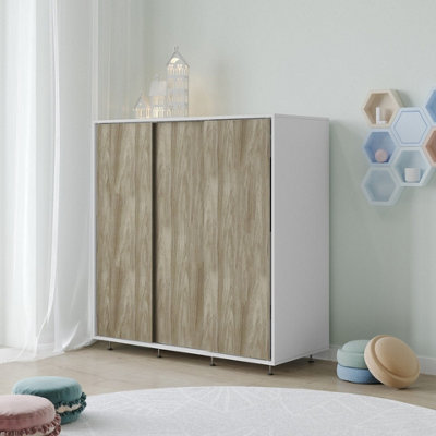 URBNLIVING 120cm Wide White Carcass with 3 Sliding Oak Doors Children ...