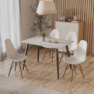 URBNLIVING 120cm Width 5 Pcs Ceramic Matt White Rectangle Table with White Chairs Set