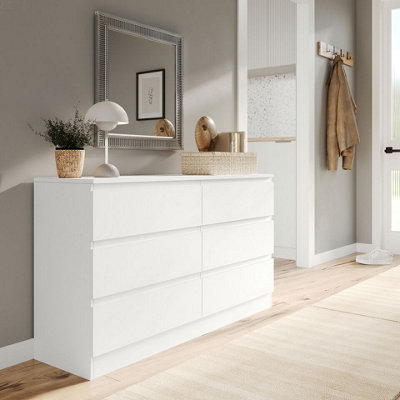URBNLIVING 120cm Width White Wooden Chest of 6 Drawers Bedroom ...