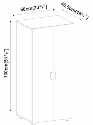 URBNLIVING 130cm Height Black Wooden 2 Door Wardrobe Storage