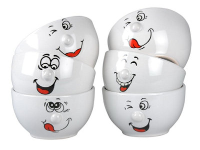 URBNLIVING 13cm Diameter 6 Pcs Smiley Face Kids Breakfast Cereal Bowls ...