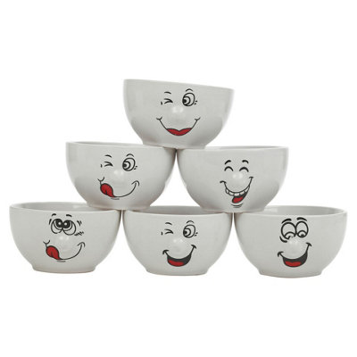 URBNLIVING 13cm Diameter 6 Pcs Smiley Face Kids Breakfast Cereal Bowls ...