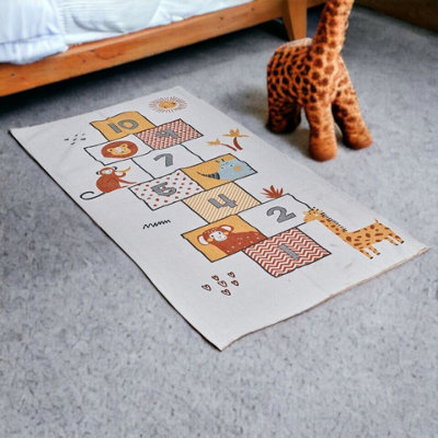 URBNLIVING 140cm Length Animal Hopscotch Rug Nursery Thick Soft Play ...