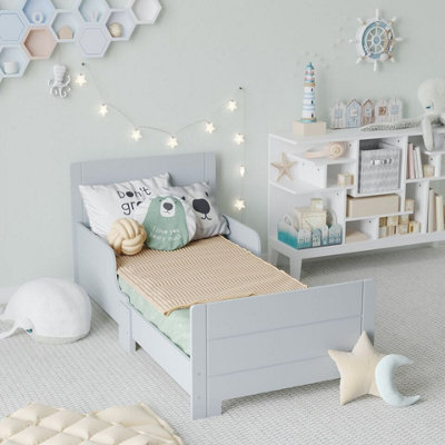 URBNLIVING 140cm Length Grey Classic Wooden Toddler Kids Bed Safety ...