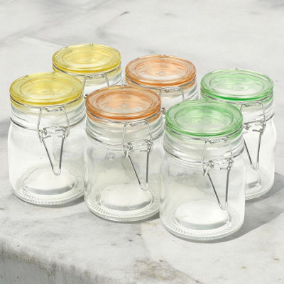 URBNLIVING 145ml 6Pcs Glass Storage Jars Coloured Clip Lids Airtight ...