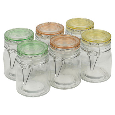 URBNLIVING 145ml 6Pcs Glass Storage Jars Coloured Clip Lids Airtight ...