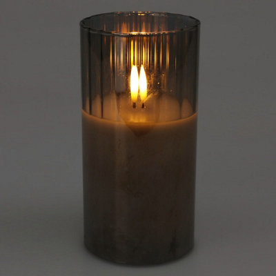 URBNLIVING 15cm Height LED Candle in Grey Pillar Glass Jar Realistic ...