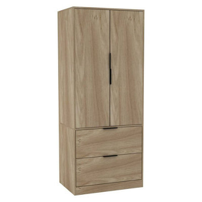URBNLIVING 179cm Height 2 Door 2 Drawer Minimalist Bedroom Oak Wardrobe ...