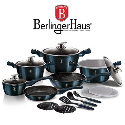 URBNLIVING 18 Pc Cookware Frying Pan Set Casserole Bakelite Mats with ...