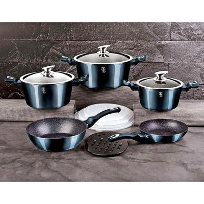 URBNLIVING 18 Pc Cookware Frying Pan Set Casserole Bakelite Mats with ...